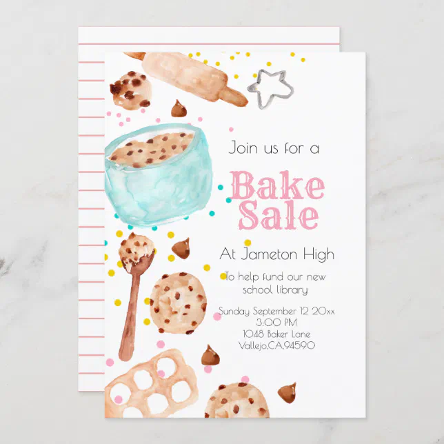 Cute school bake sale baking invitation | Zazzle