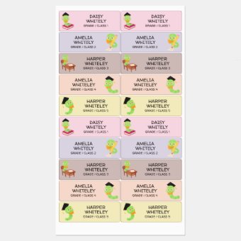 Cute School Bookworm Kids Name Kids' Labels | Zazzle
