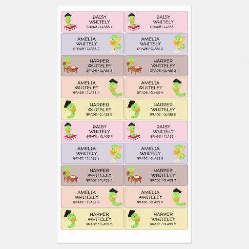 Cute School Bookworm Kids Name Kids' Labels | Zazzle