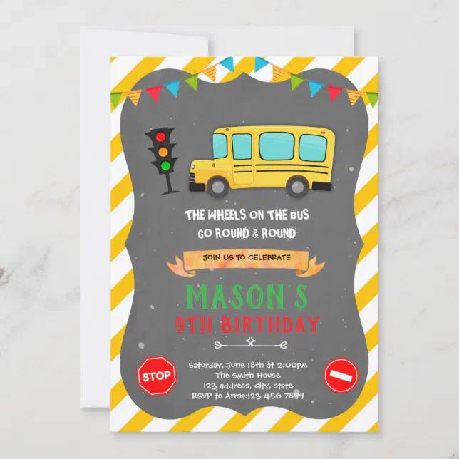 Cute School Bus Birthday Invitation | Zazzle