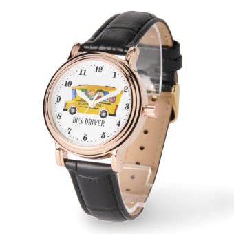 cute School bus driver add text Watch | Zazzle