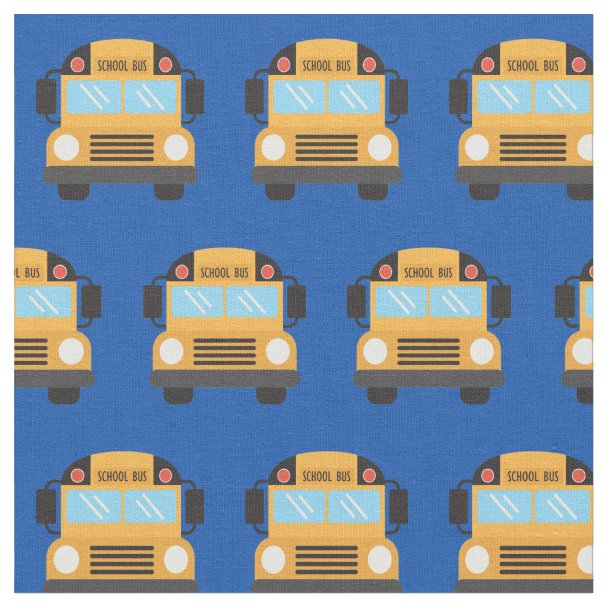 Cute School Bus Red Pattern Fabric | Zazzle
