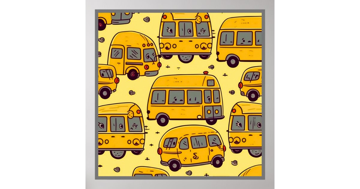 Cute School Bus Pattern Art Poster | Zazzle