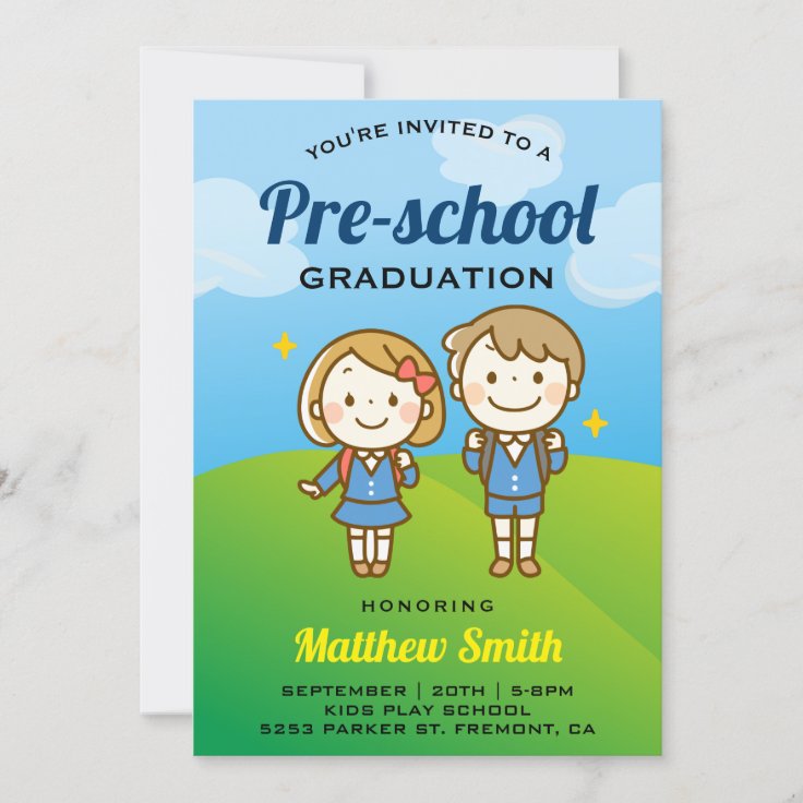 Cute School Kids Preschool Graduation Invitation | Zazzle