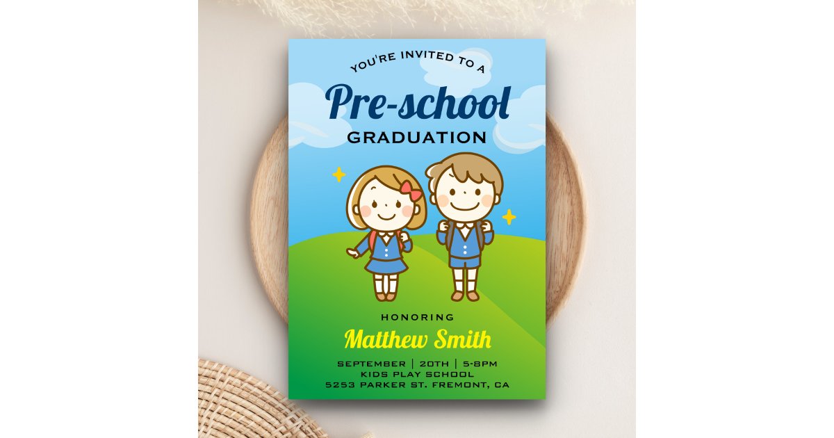 Cute School Kids Preschool Graduation Invitation | Zazzle