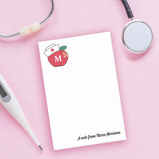 Cute School Nurse Apple Monogram A Note From | Zazzle