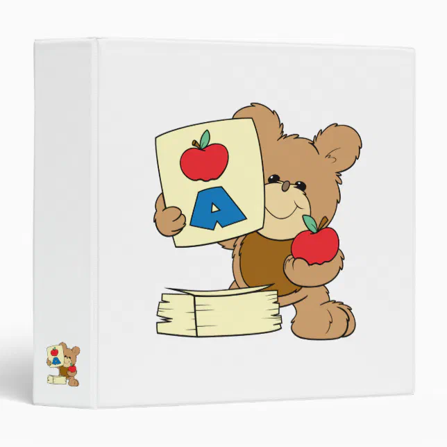 cute school teddy bear A is for Apple Binder | Zazzle