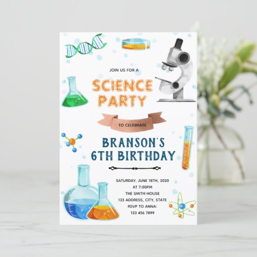 Cute science party birthday invitation | Zazzle