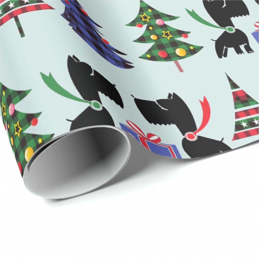 Cute Scottie Dogs and Christmas Trees Pattern Wrapping Paper | Zazzle