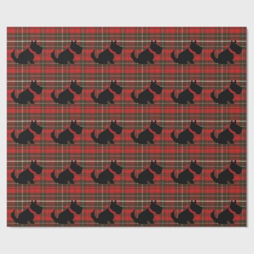 Cute Scotty Dog on Red Fabric Tartan Wrapping Paper | Zazzle