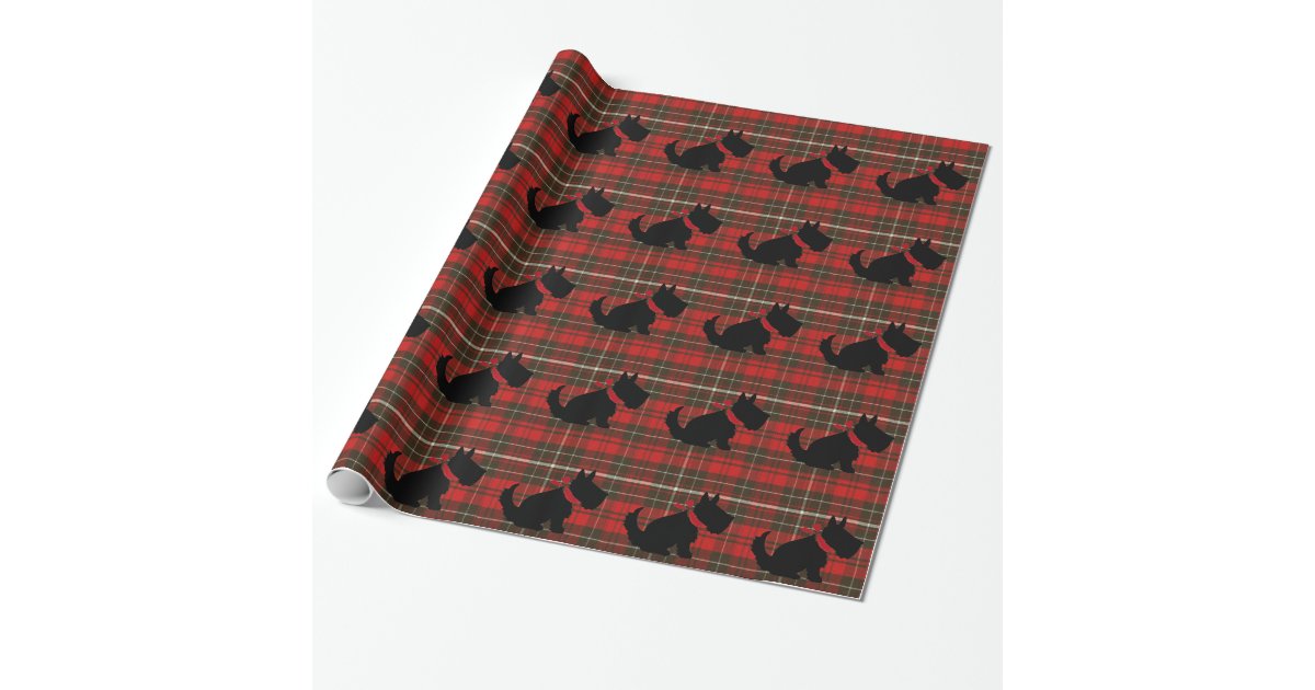 Cute Scotty Dog on Red Fabric Tartan Wrapping Paper | Zazzle