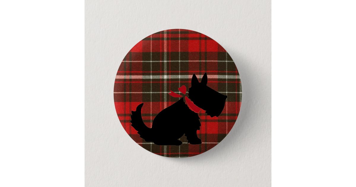 Cute Scotty Dog & Red Tartan Button | Zazzle