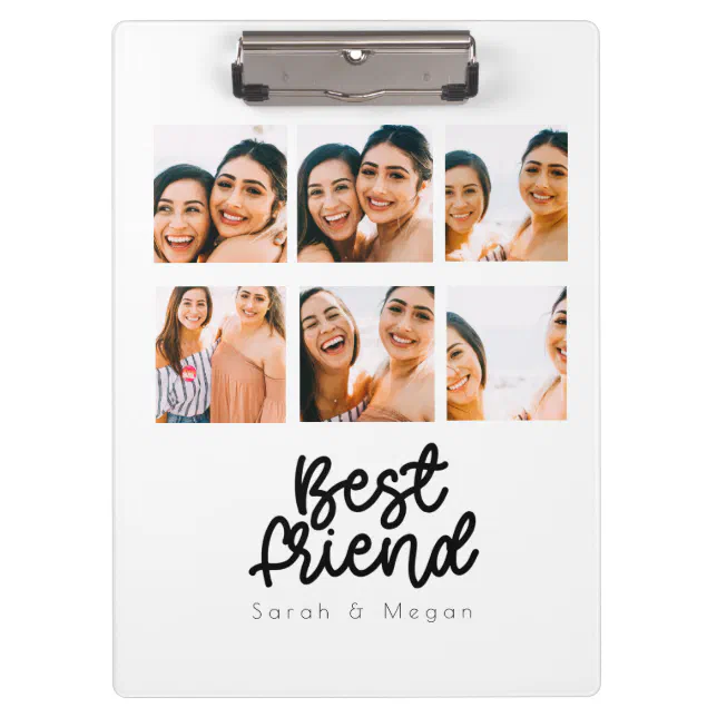 cute script best friend 6 photo collage clipboard | Zazzle