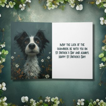 Cute Scruffy Dog and Shamrocks St Patrick's Day Card | Zazzle