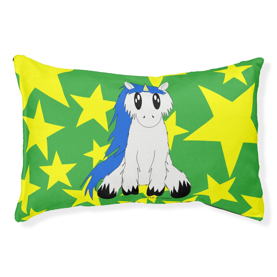 Cute Scruffy Unicorn with Stars Dog Bed (Blue) | Zazzle
