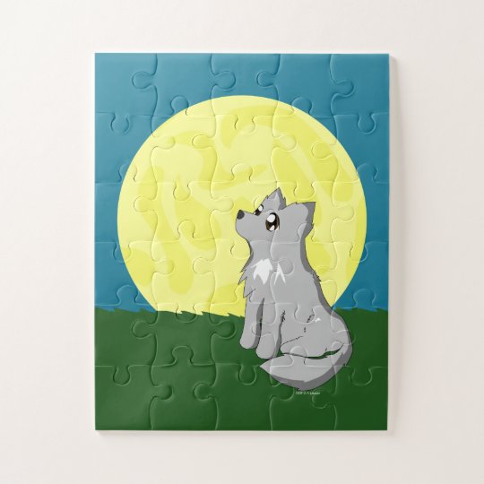 Cute Scruffy Wolf with Moon Kids Puzzle | Zazzle.com