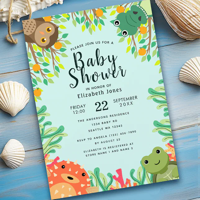 Cute Sea and Swamp Animal Baby Shower Invitation | Zazzle