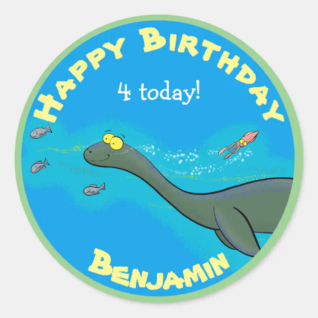 Cute sea monster cartoon illustration classic round sticker | Zazzle