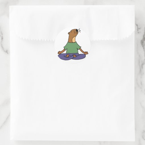 Cute Sea Otter Practicing Yoga Cartoon Classic Round Sticker | Zazzle