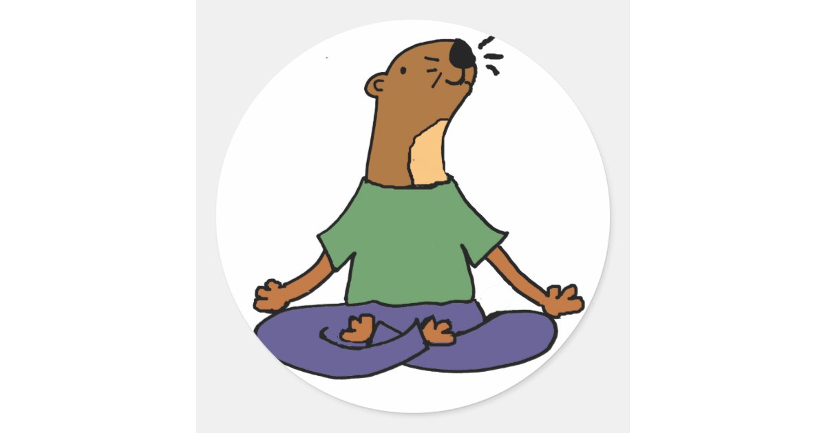Cute Sea Otter Practicing Yoga Cartoon Classic Round Sticker | Zazzle