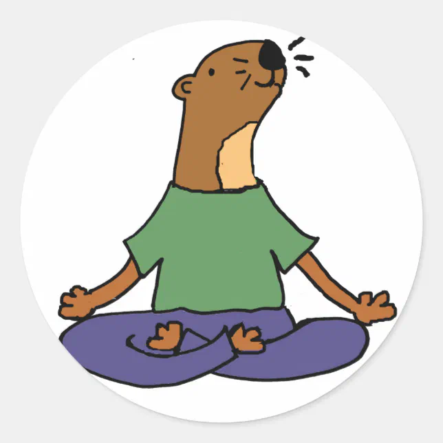 Cute Sea Otter Practicing Yoga Cartoon Classic Round Sticker | Zazzle