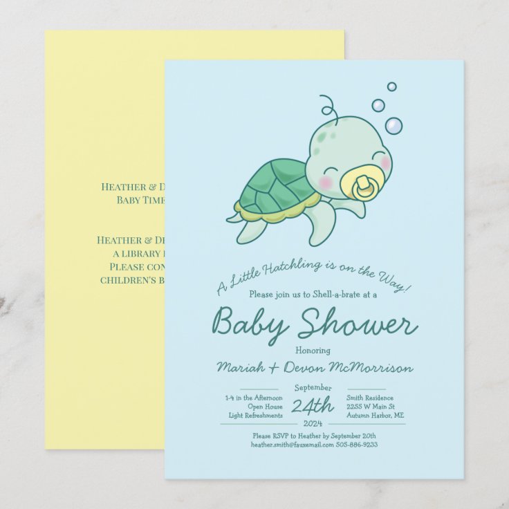Cute Sea Turtle Baby Shower Kawaii Invitation | Zazzle