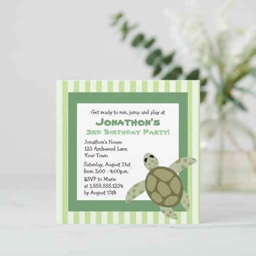 Cute Sea Turtle Birthday Party Invite - Green | Zazzle