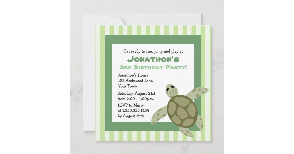 Cute Sea Turtle Birthday Party Invite - Green | Zazzle