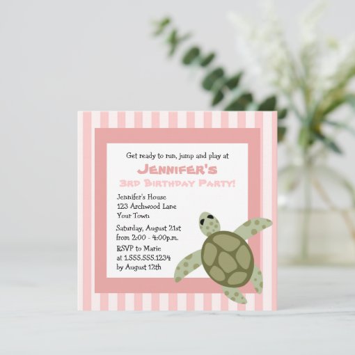 Cute Sea Turtle Birthday Party Invite Pink | Zazzle