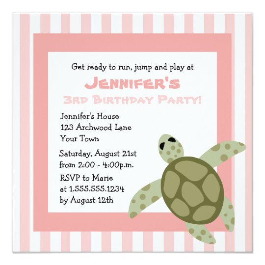 Cute Sea Turtle Birthday Party Invite Pink | Zazzle.com