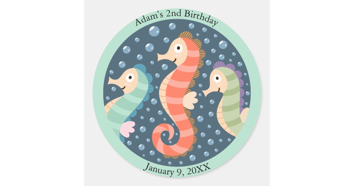 Cute Seahorses Under the Sea Birthday Classic Round Sticker | Zazzle