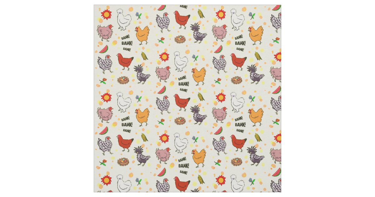 Cute seamless chickens pattern cartoon fabric | Zazzle