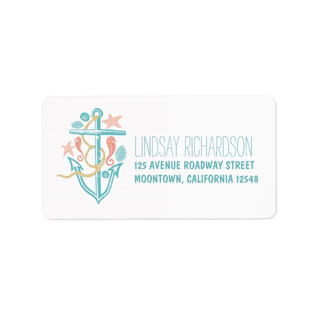 cute seashells anchor wedding address labels | Zazzle