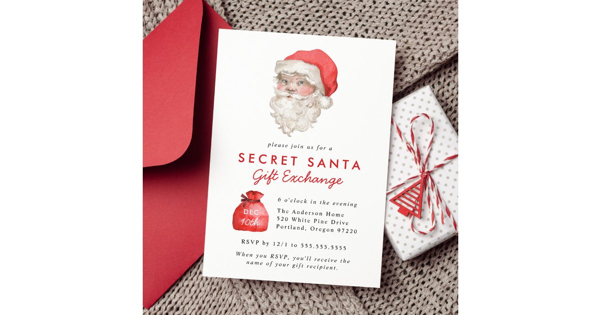 Cute Secret Santa Gift Exchange Holiday Party Invitation | Zazzle