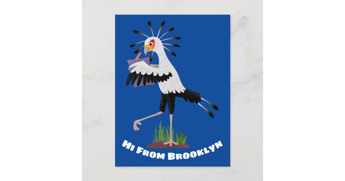 Cute secretary bird writing notes cartoon | Zazzle