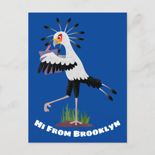 Cute secretary bird writing notes cartoon | Zazzle