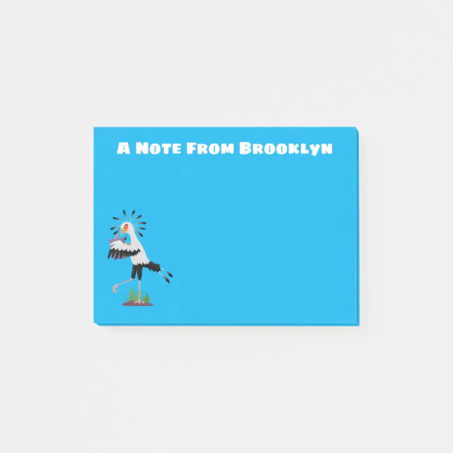 Cute secretary bird writing notes cartoon | Zazzle