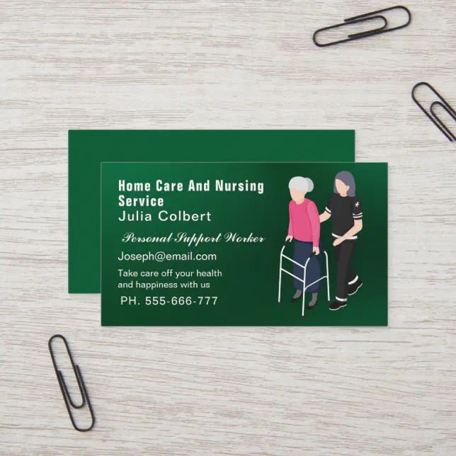 Cute Senior Companion or Elderly Caregiver green Business Card | Zazzle