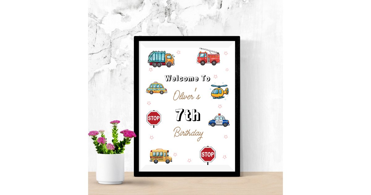 Cute Service Vehicle Birthday bash welcome sign | Zazzle