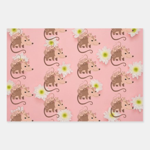 Cute Set 3 Sheets Opossum Possum Wrapping Paper | Zazzle