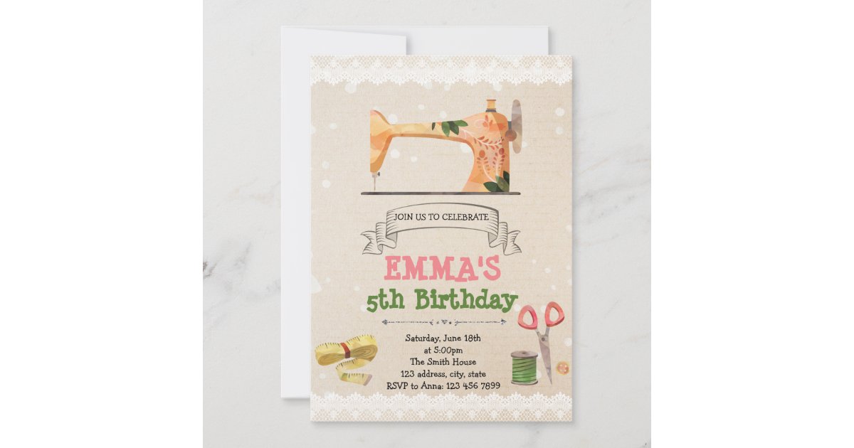 Cute sewing theme party invitation | Zazzle