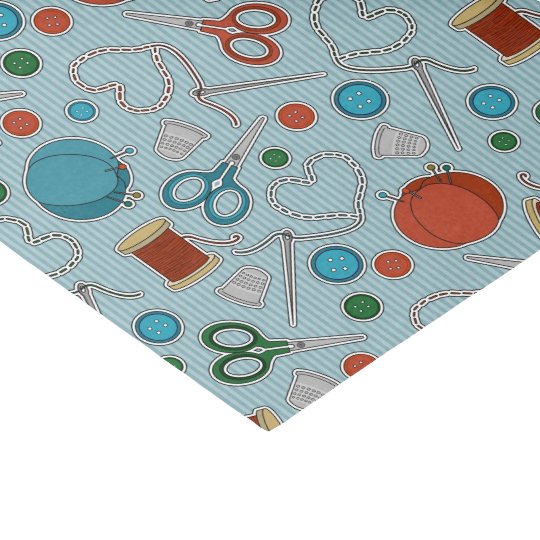 Cute Sewing Themed Pattern Blue Tissue Paper | Zazzle.com