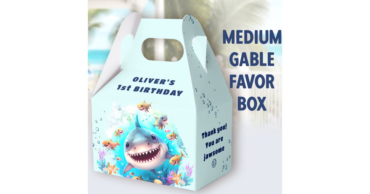 Cute Shark Baby Boy 1st Birthday Medium Gable Favor Boxes | Zazzle