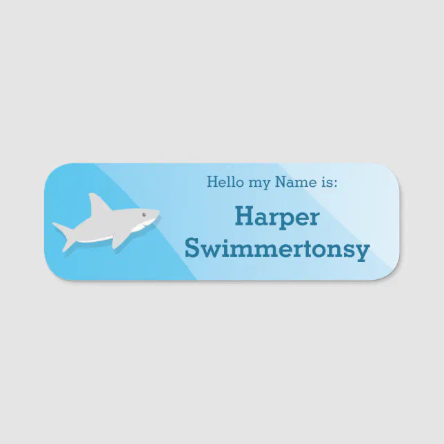 Cute Shark Cartoon Blue Ocean Water Name Tag | Zazzle