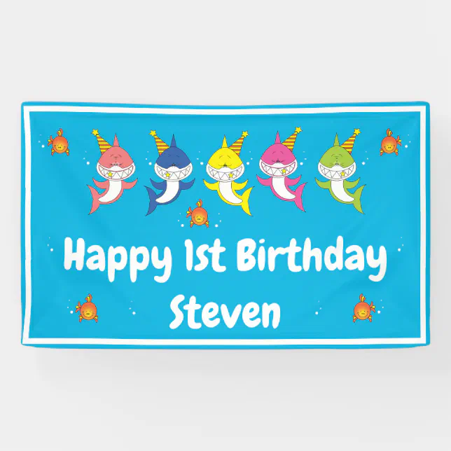 Cute Shark Family Cartoon Banner | Zazzle