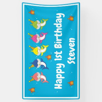 Cute Shark Family Cartoon Banner | Zazzle