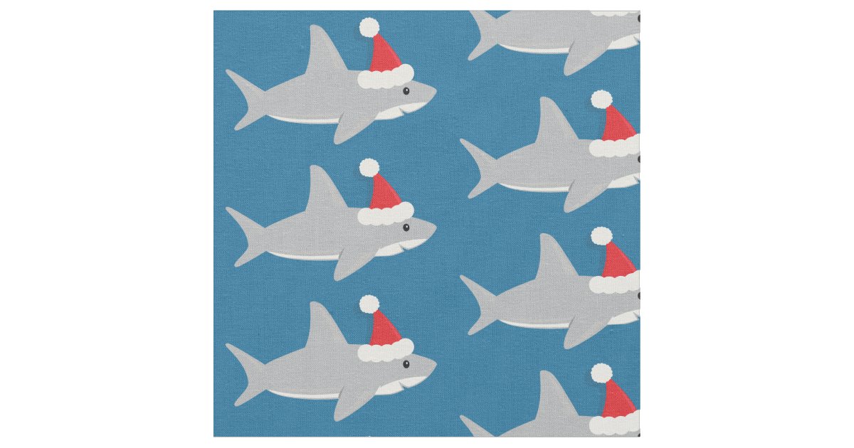Cute Shark Santa Hat Christmas Fabric | Zazzle