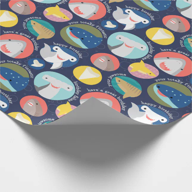 Cute Shark Species Birthday Wrapping Paper | Zazzle