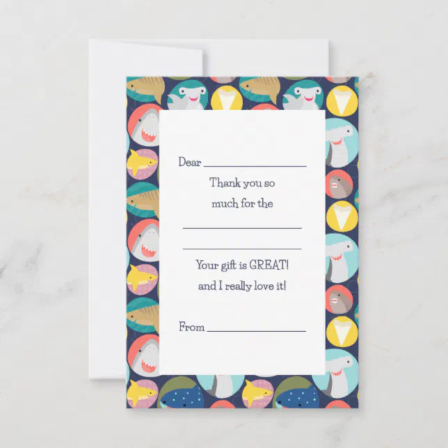 Cute Shark Species Fill In Thank You Card | Zazzle