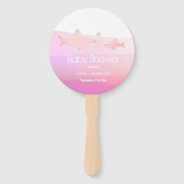 Cute Sharks and Ocean Pink | Baby Shower Hand Fan | Zazzle